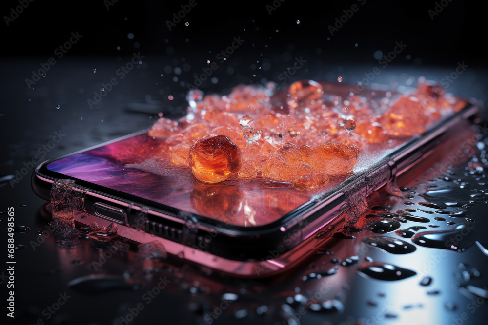 The sparkling surface of a disinfected and sanitized smartphone ...