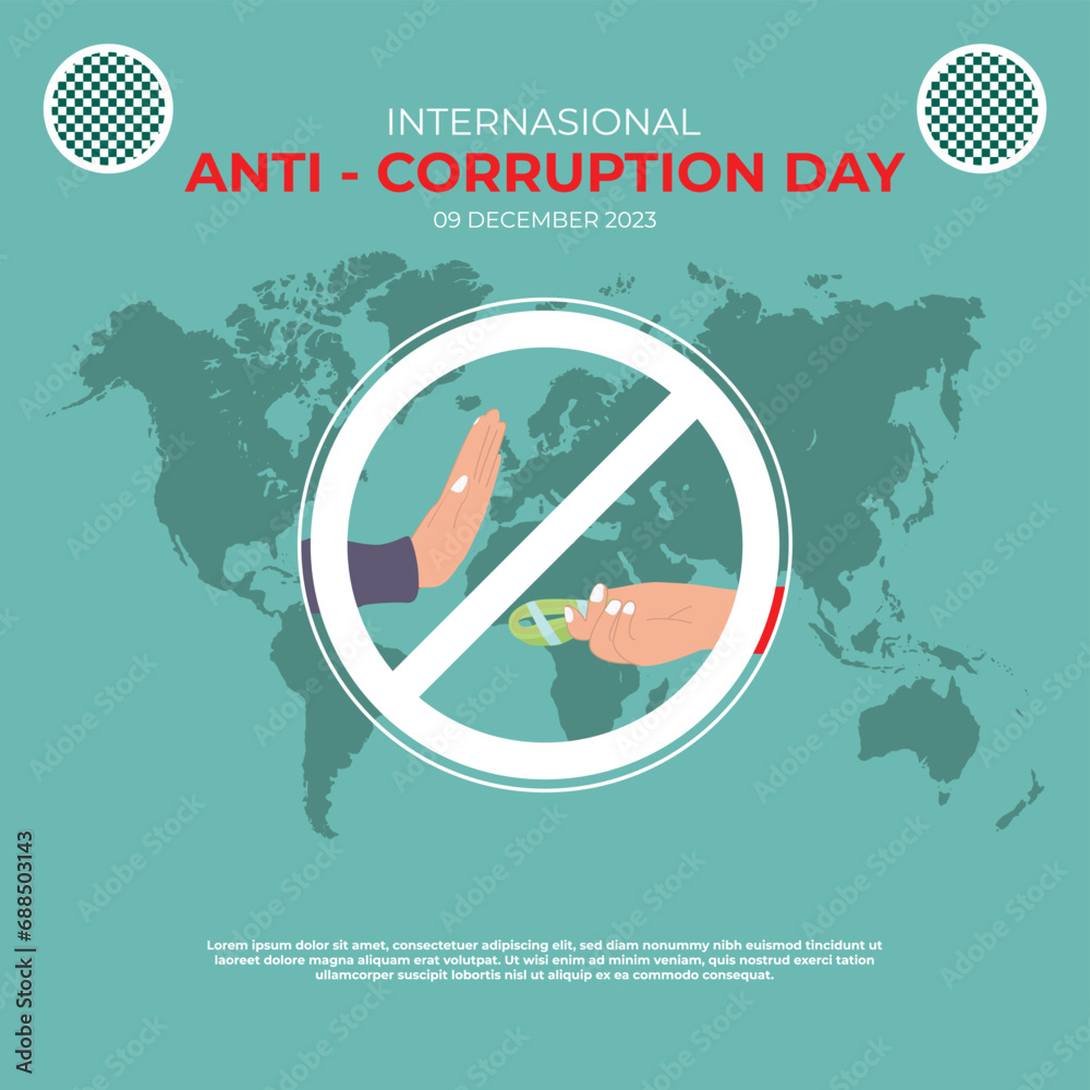 International Anti Corruption day background with world map. Hand Vector Illustration is bribing ...