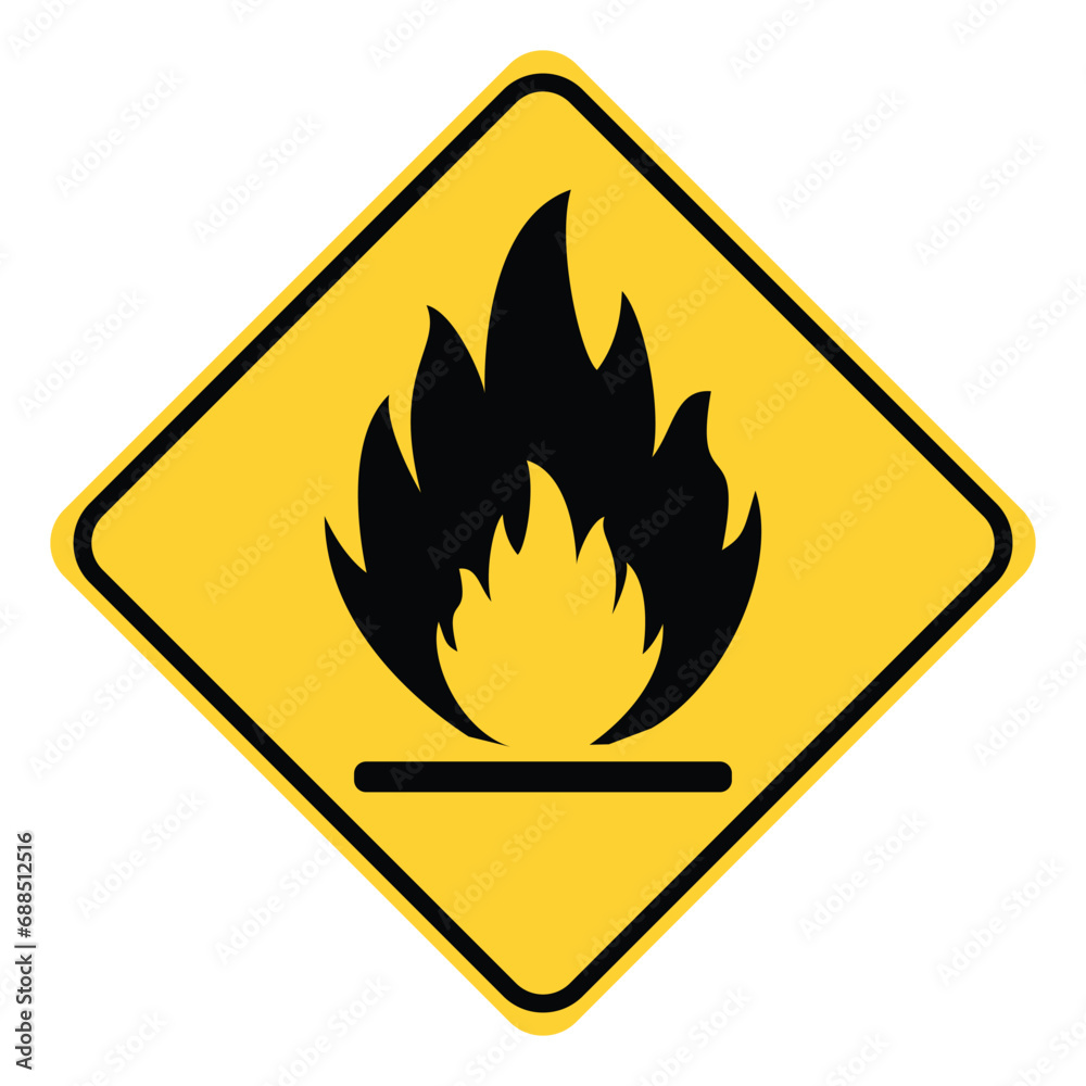 flammable, inflammable substances sign. fire warning sign in yellow ...