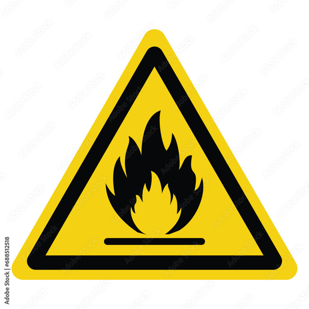 flammable, inflammable substances sign. fire warning sign in yellow ...