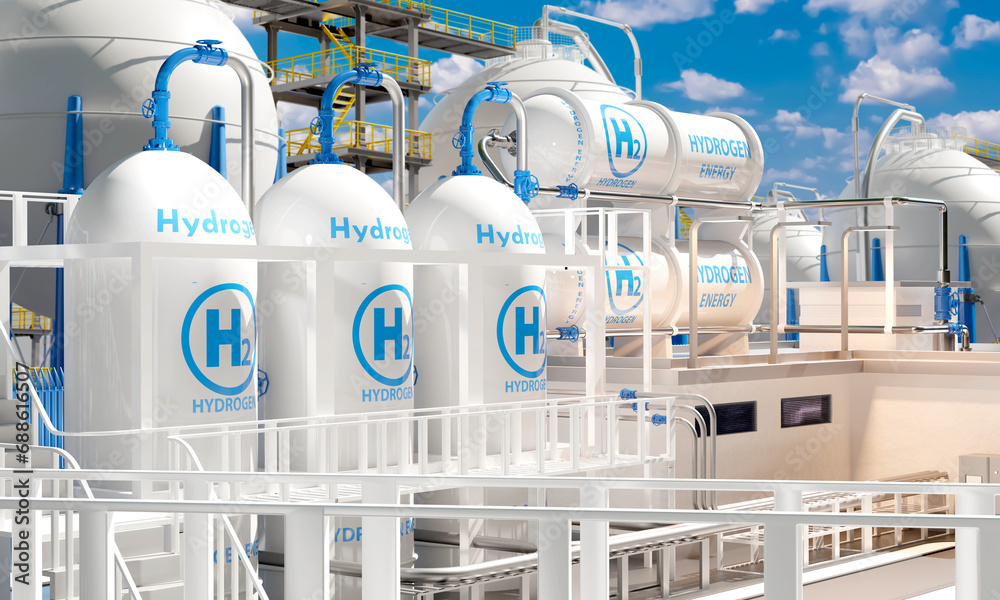 Hydrogen factory. Plant for production of h2 gas. Hydrogen energy ...