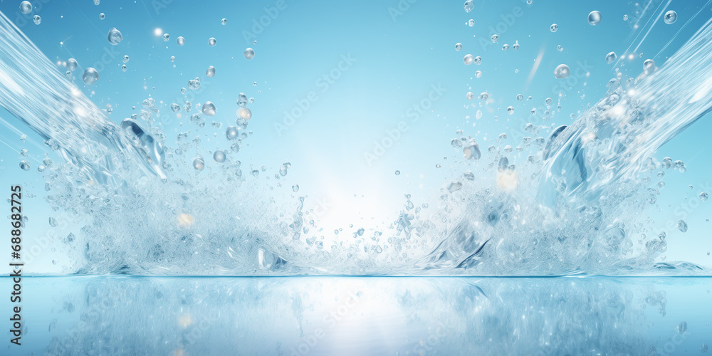 Product space next to clean water streams and water splashes and drops ...