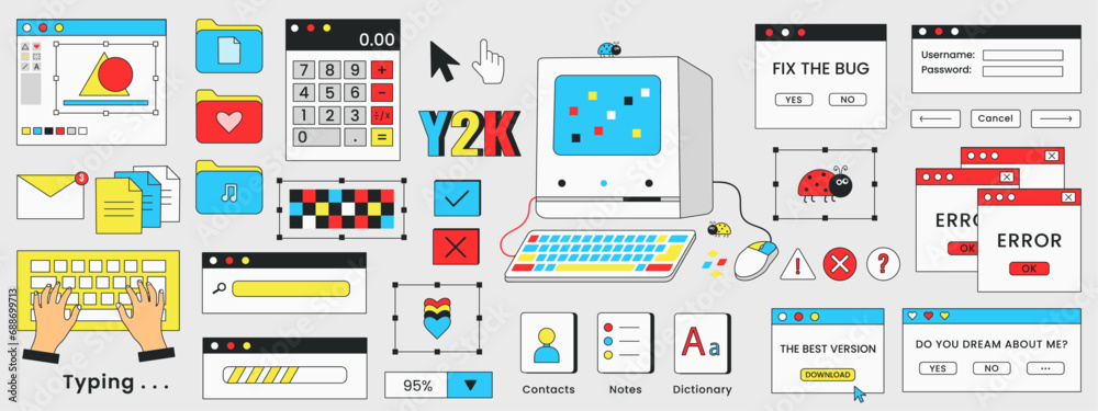 Retro Y2K elements for design . Old computer aestethic elements ...