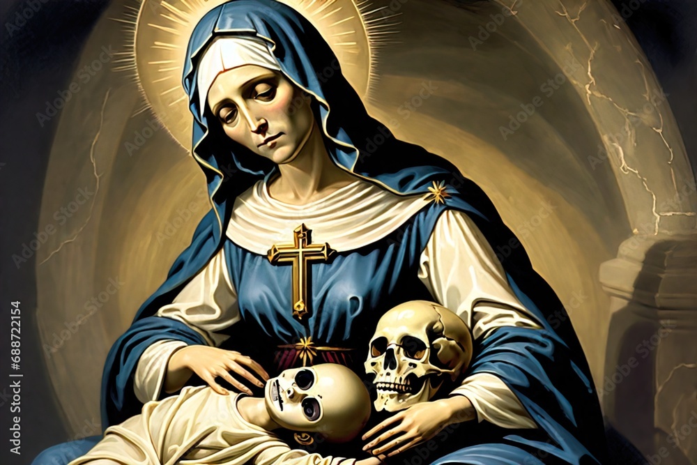 Mary, mother of Jesus with skull face, highly detailed AI generated ...