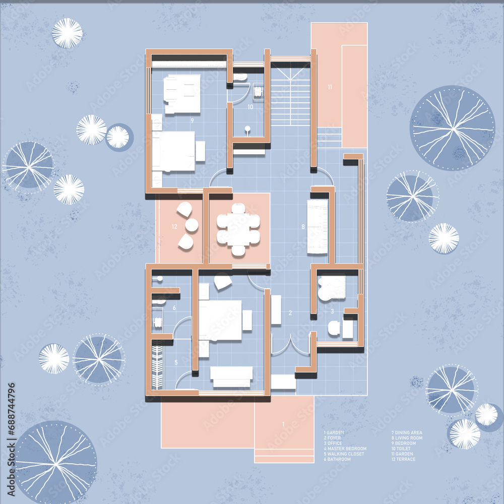 Architecture Floor Plan Rendering Stock Illustration | Adobe Stock