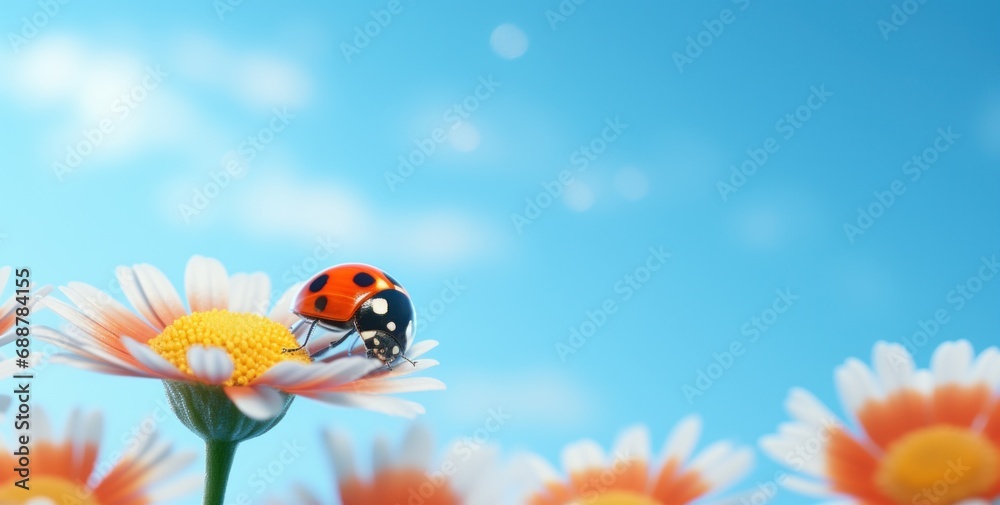 ladybug on a flower with blue background, Stock Photo | Adobe Stock