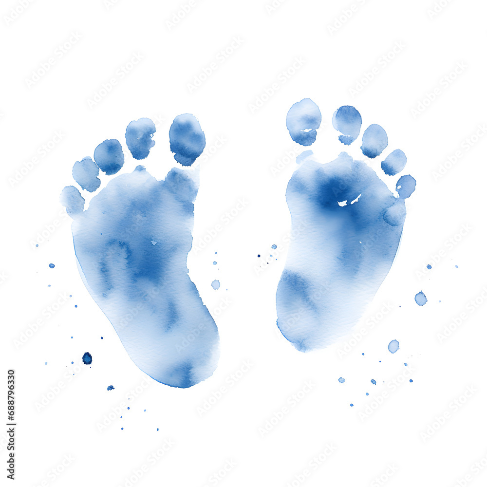 Blue baby footprints watercolor painting with white background Stock ...