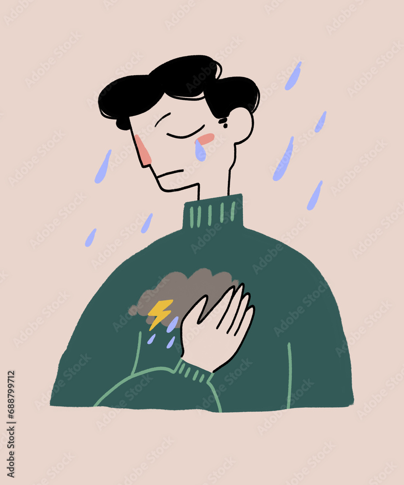 Cartoon man crying and touching chest Stock Illustration | Adobe Stock