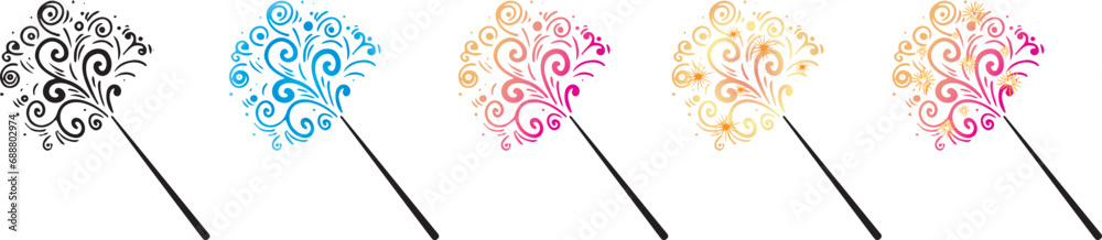 Magic wand line drawing witch theme halloween clipart party invitation ...