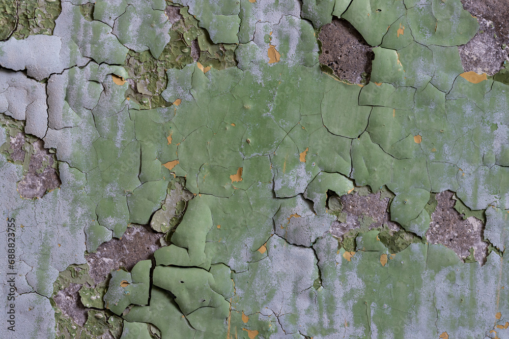 Peeling paint on the wall. Old concrete wall with cracked flaking paint ...