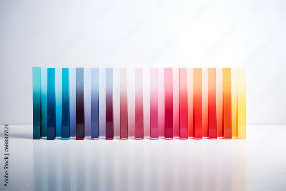 Row of acrylic blocks in gradient hues from cool to warm. Spectrum of ...