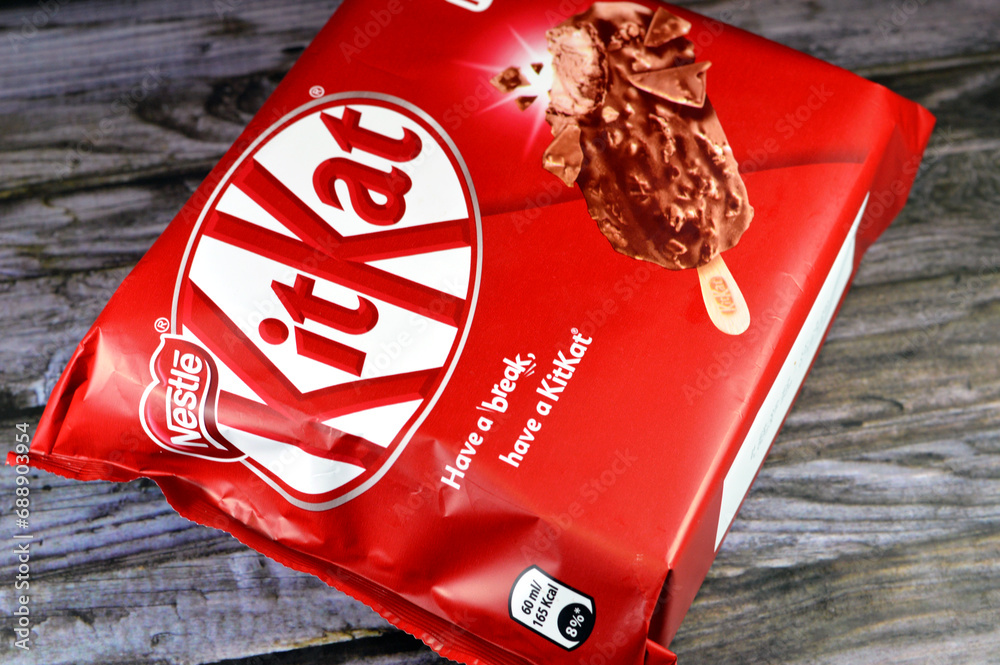 Cairo, Egypt, December 3 2023: KitKat stick ice cream vegetable fat ...