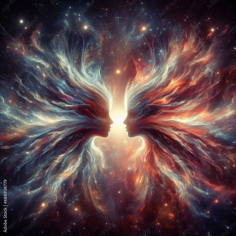 Twin flame couple. Soulmates. The concept of magical, esoteric, tantric ...