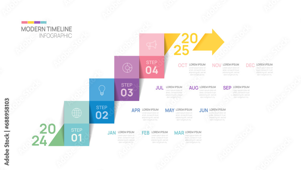 Business step timeline infographic arrow template. Modern milestone ...