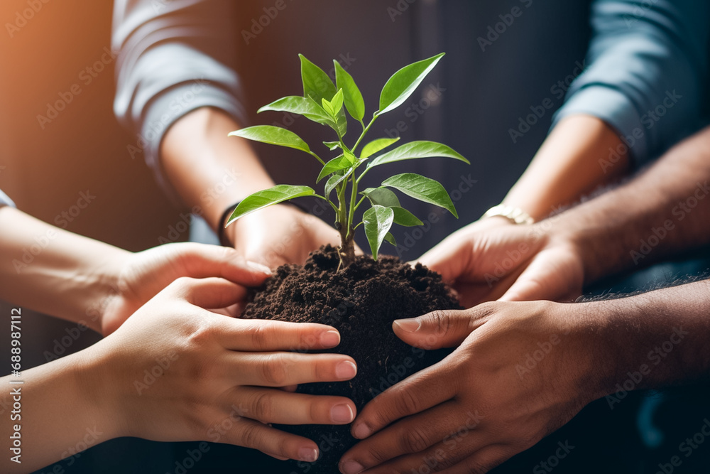 Hand stacked ecosystem human relationships collaboration partners hands ...