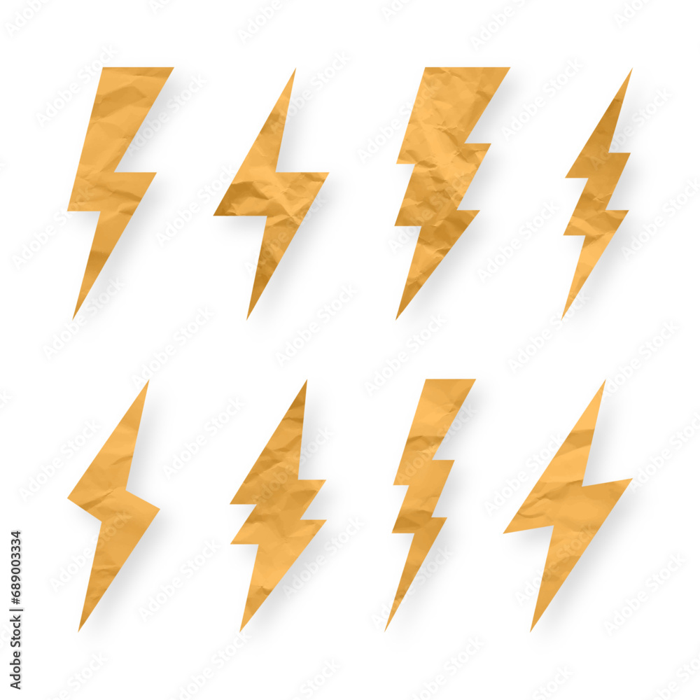 Lightning bolt, crumpled paper texture, cardboard. Flash symbol ...