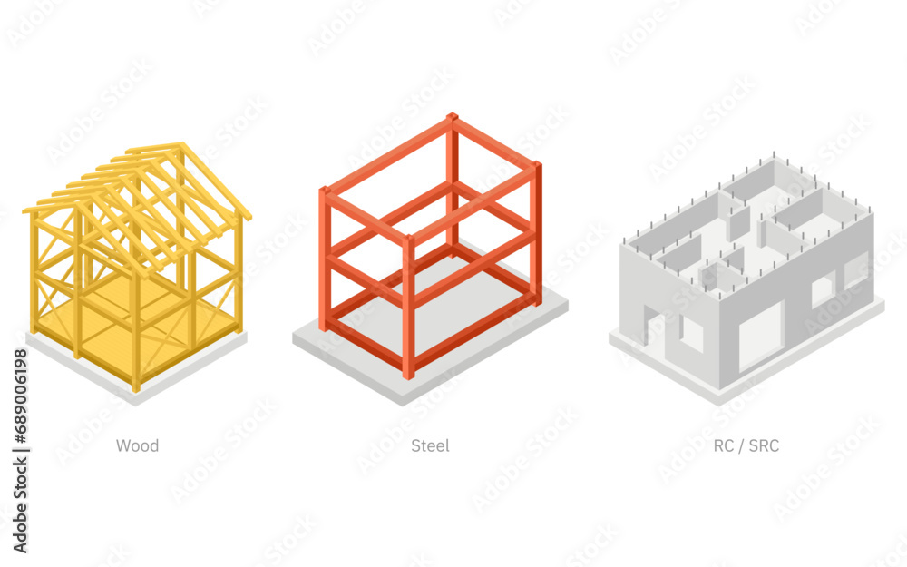 Illustrative illustrations of building structures, isometric ...