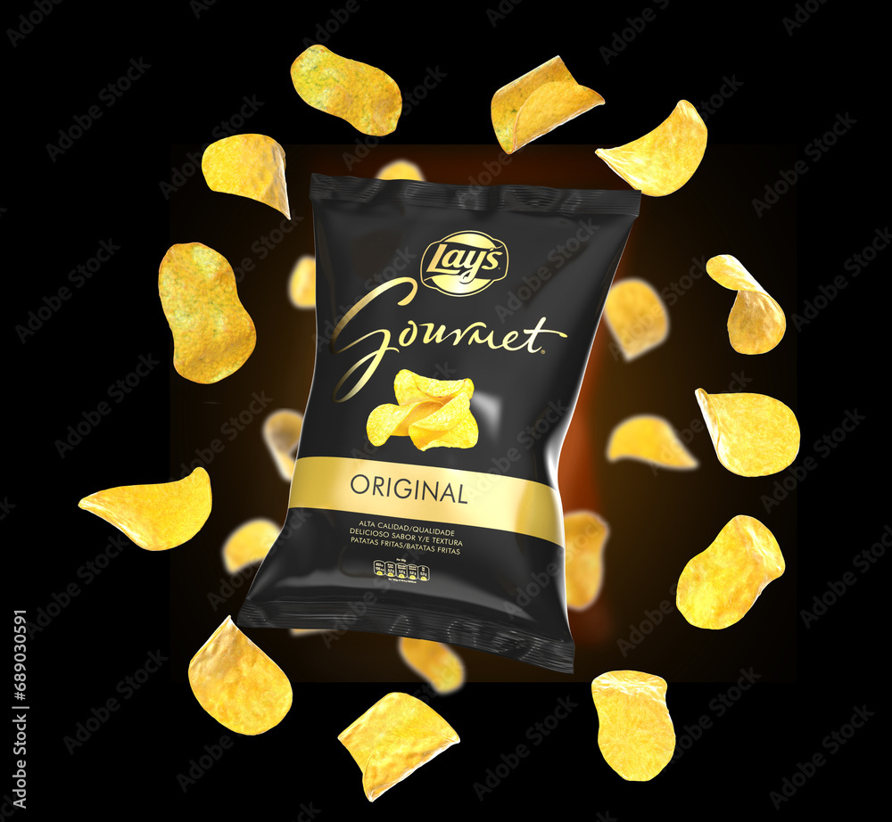 Malaga, Spain - December 05, 2023: Lay's potato chip packets, popular ...