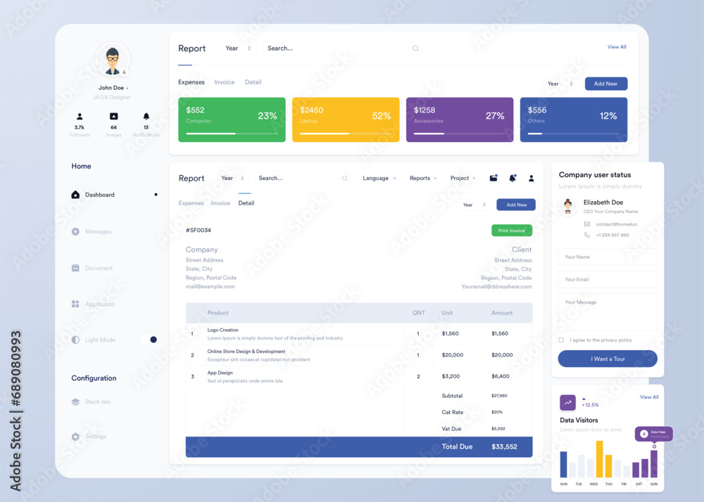 UI UX Infographic dashboard. UI design with graphs, charts and diagrams ...