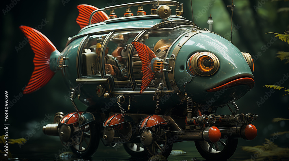 Submersible Elegance: Fish-Shaped Mechanical Submarine with Exposed ...