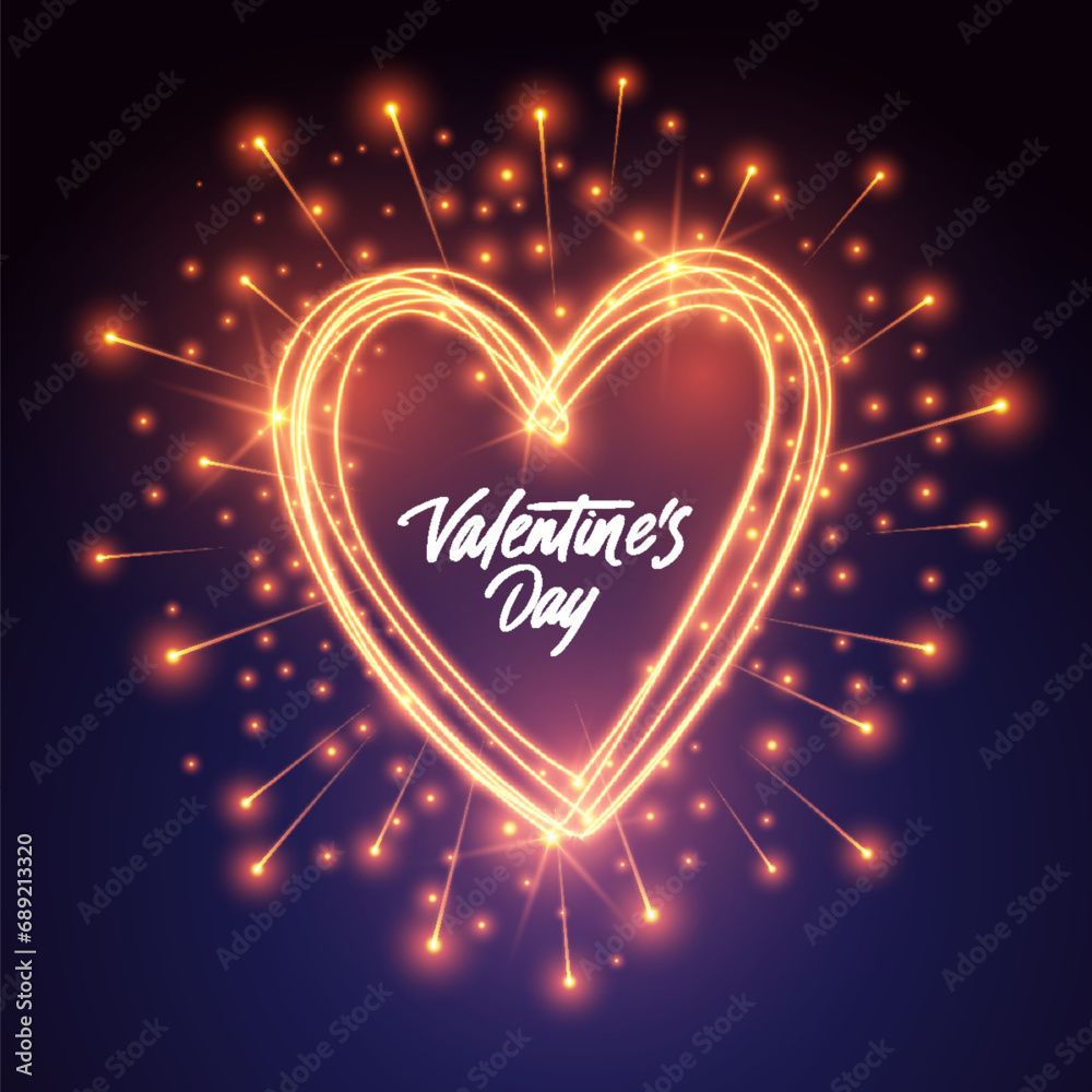 Heart shape golden fireworks lights, glow salute effect, explosion ...