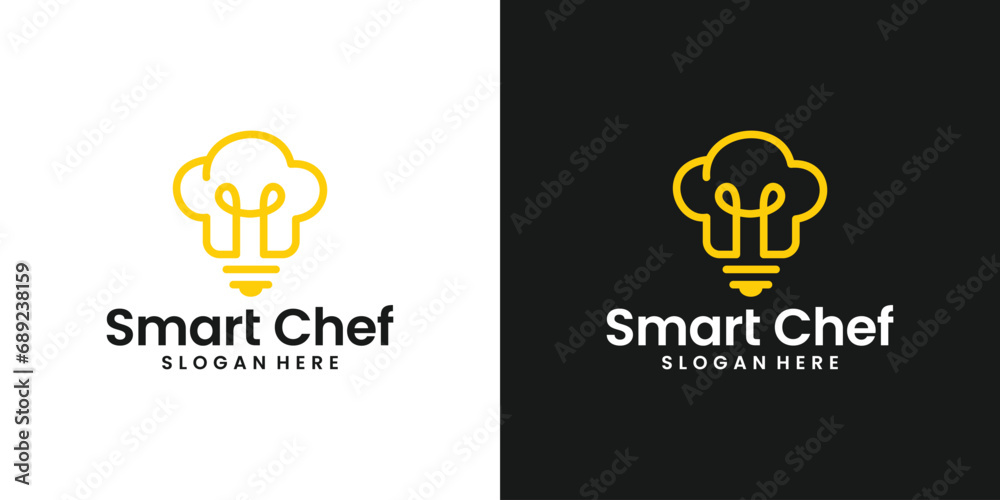 Smart chef logo design template. Chef hat logo with light bulb with ...