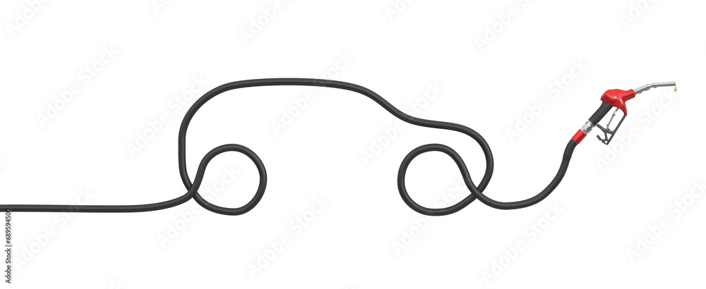 Fuel hose and metering nozzle from the gas pump on a white background ...