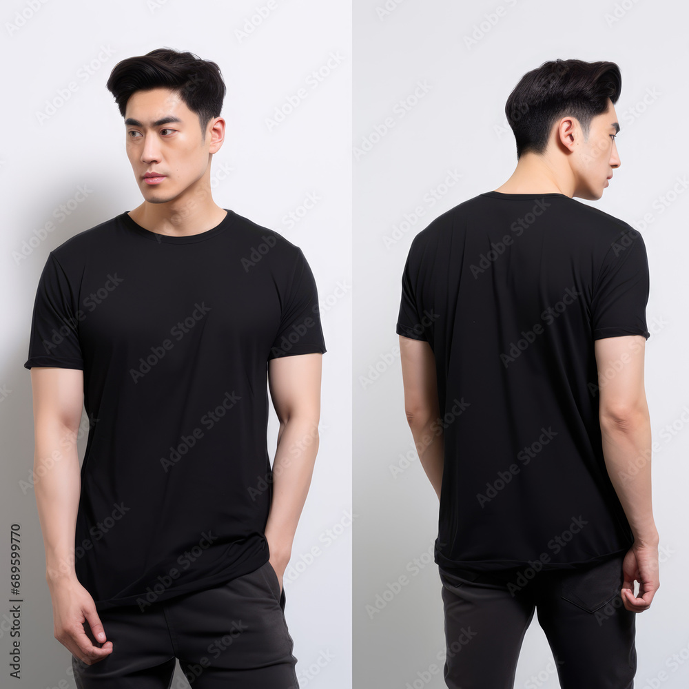 ภาพถ่าย Stock muscular cute handsome asian male model wearing a regular ...