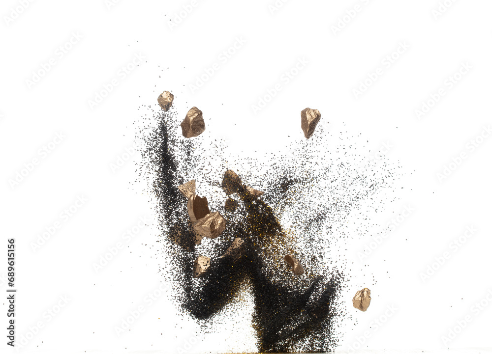 Gold ore nugget mix sand explode from Mining. Golden nugget ore grain ...