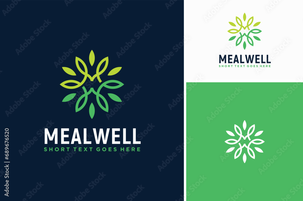 Circular Floral Leaves with Initial Letter MW WM Monogram for Organic ...