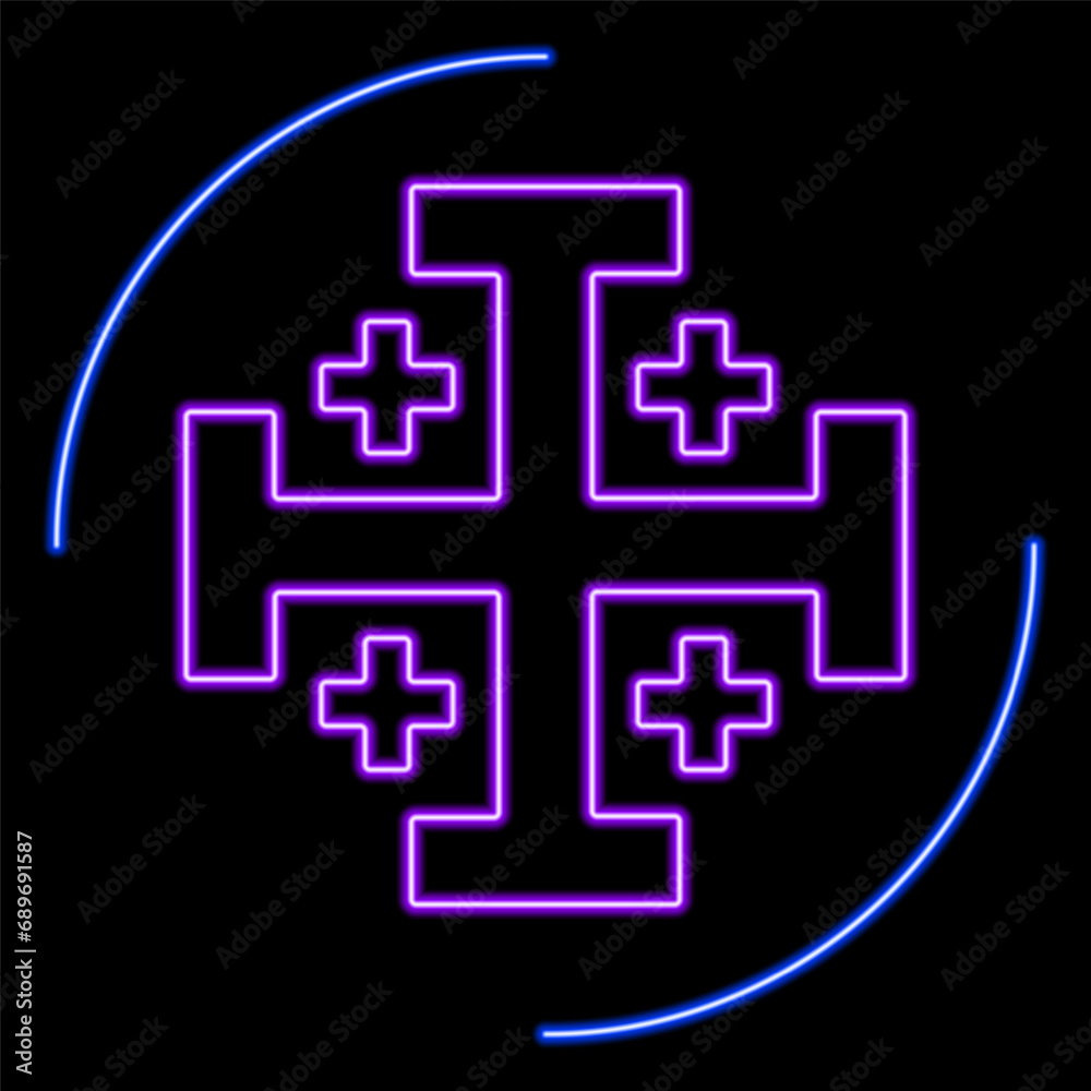 Jerusalem cross neon sign, modern glowing banner design, colorful ...