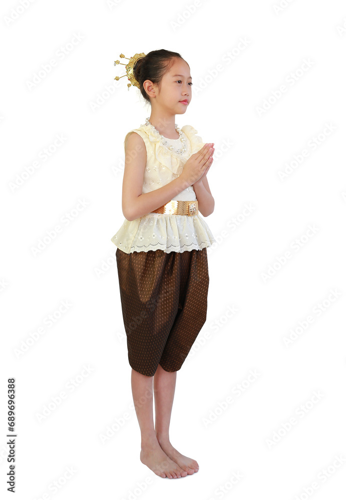 Beautiful Asian girl child wearing traditional Thai dress with Pay ...