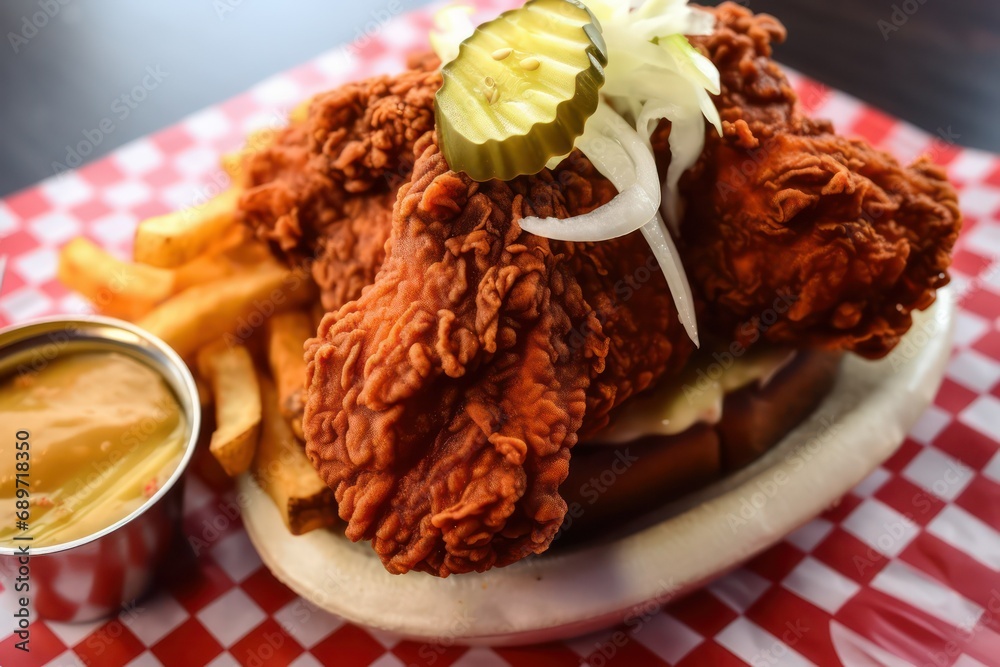 Nashville hot fried chicken with pickle., Classic american fried ...