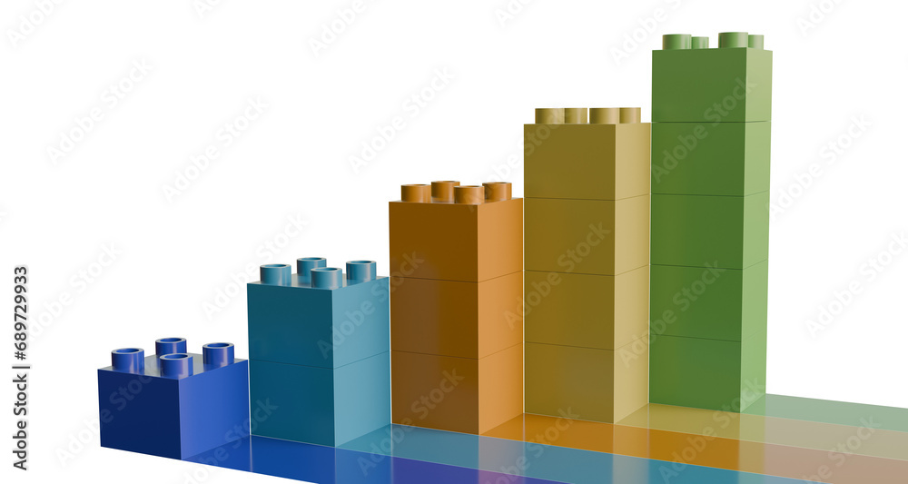 Growing bar chart from color toy blocks, isolated on a transparent ...