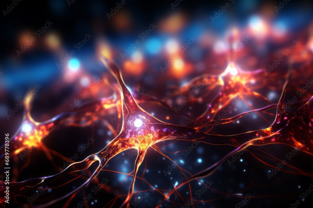 Neural networks of the human brain. 3D illustration of abstract nerve ...