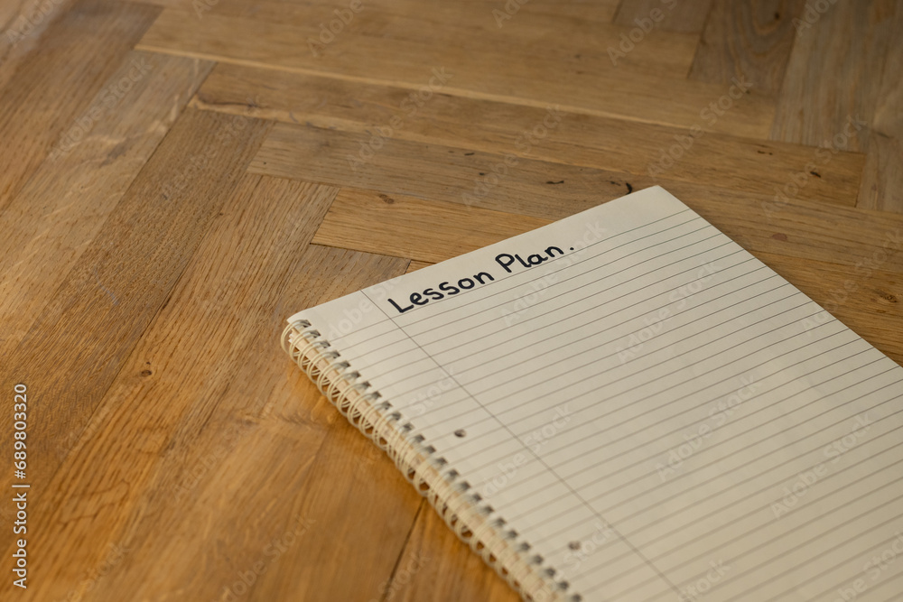 Blank notepad in class on wooden desk for teacher beginning learning ...