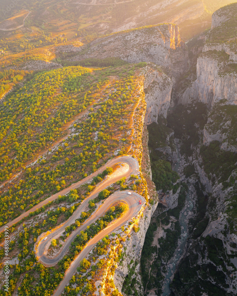 Aerial view of the Route des Cretes, on top of the Gorges du Verdon at ...