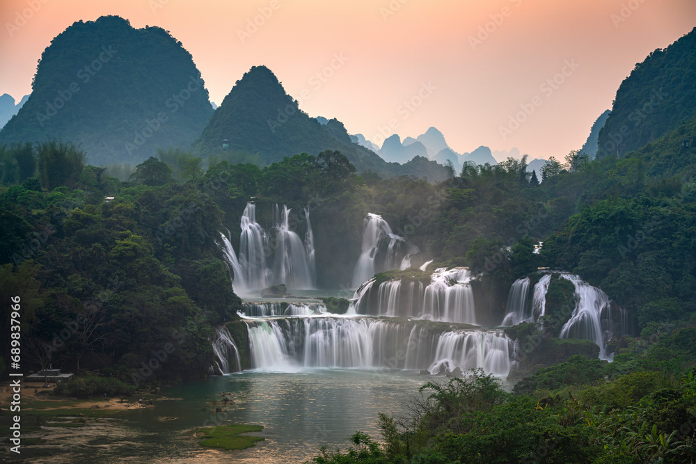 View of Ban Gioc Detian Falls along the Quay Son River on the Karst ...
