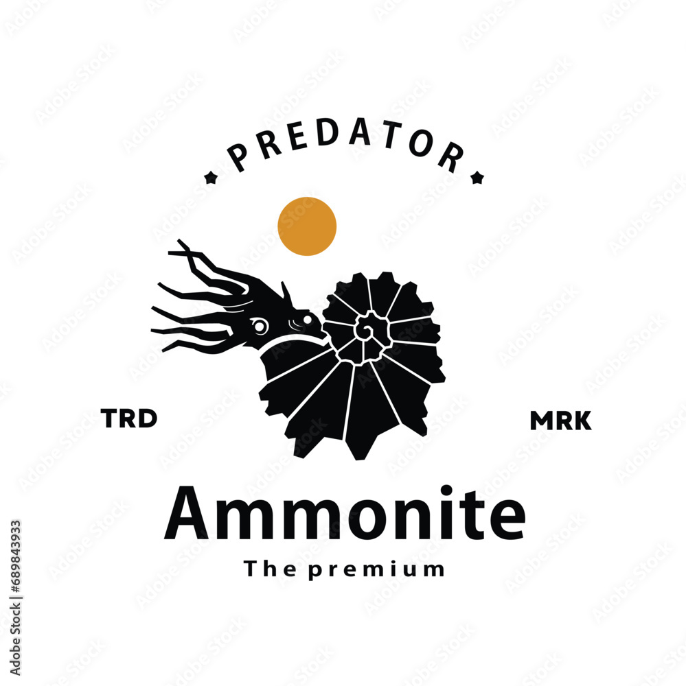 vintage retro hipster ammonite logo vector outline silhouette art icon ...