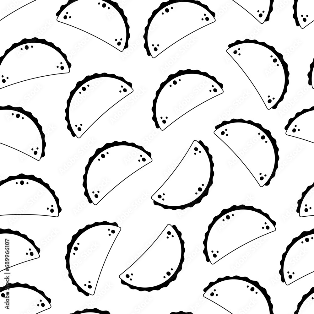 Taco food doodle seamless pattern. Black and white repeat vector ...