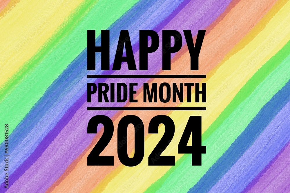 Happy Pride Month 2024 on rainbow colors stripes background. Concept ...