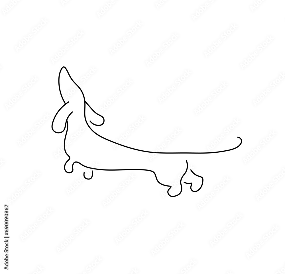 Vector isolated one single dachshund dog minimal line art colorless ...
