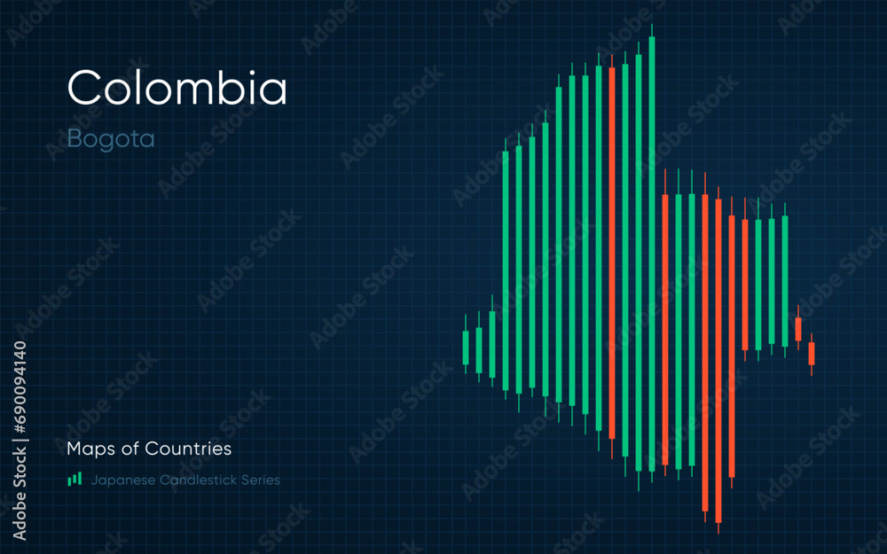 Colombia map is shown in a chart with bars and lines. Bogota. Banking ...