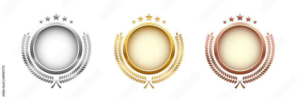 Set of shiny circle medals, laurel wreath with stars vector ...