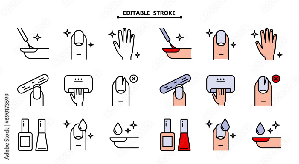 Manicure, icon set. Tools for cosmetic beauty treatment for the ...