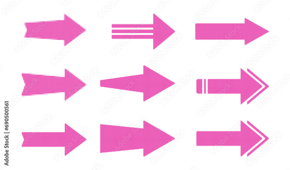 Halftone red arrows change direction. Pointer left, right, forward ...