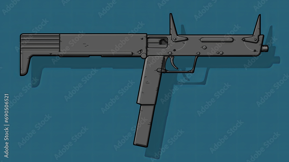 Black PP-90 submachine gun on a blue background. Weapons, military ...