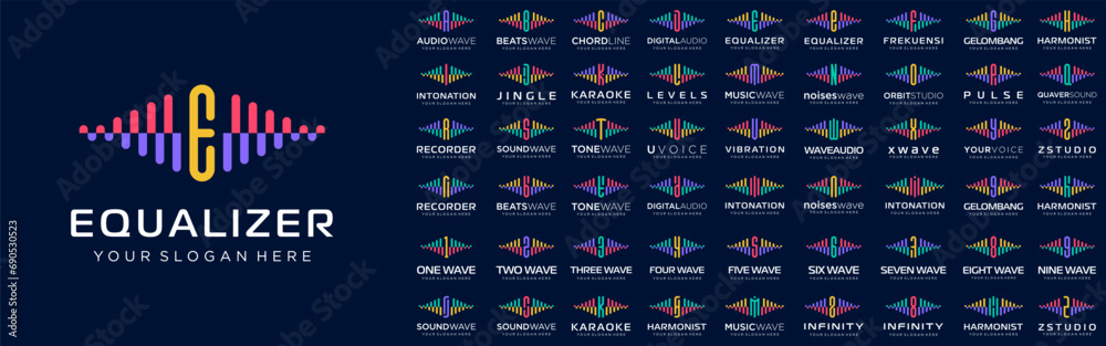 abstract logos combined audio element with letters from A to Z and ...