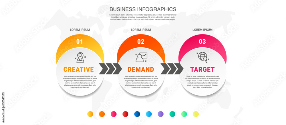 Business vector infographics with three circles and arrows. Timeline ...