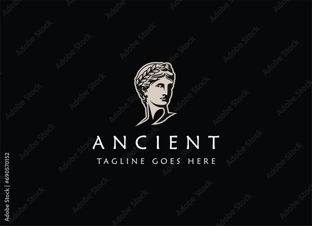 Greek god head wearing laurel wreath statue icon logo design ...